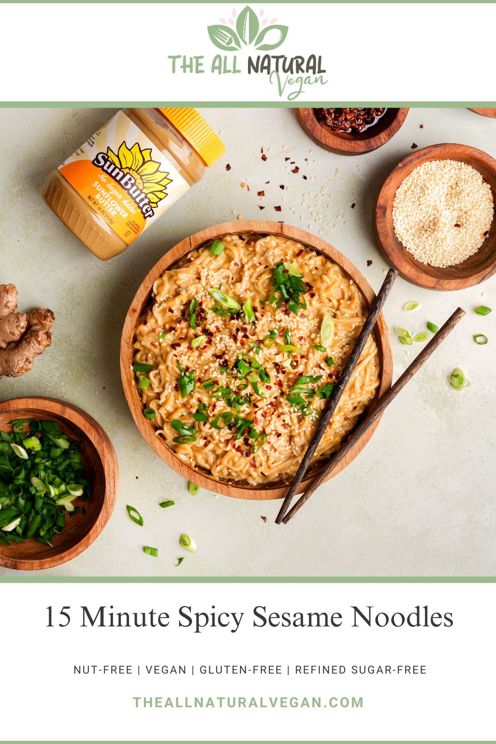 15 Minute Spicy Sesame Noodles (Nut-Free and Vegan) - The All Natural Vegan